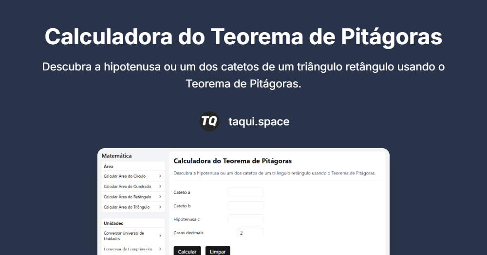 Calculadora do Teorema de Pitágoras - Online e Grátis
