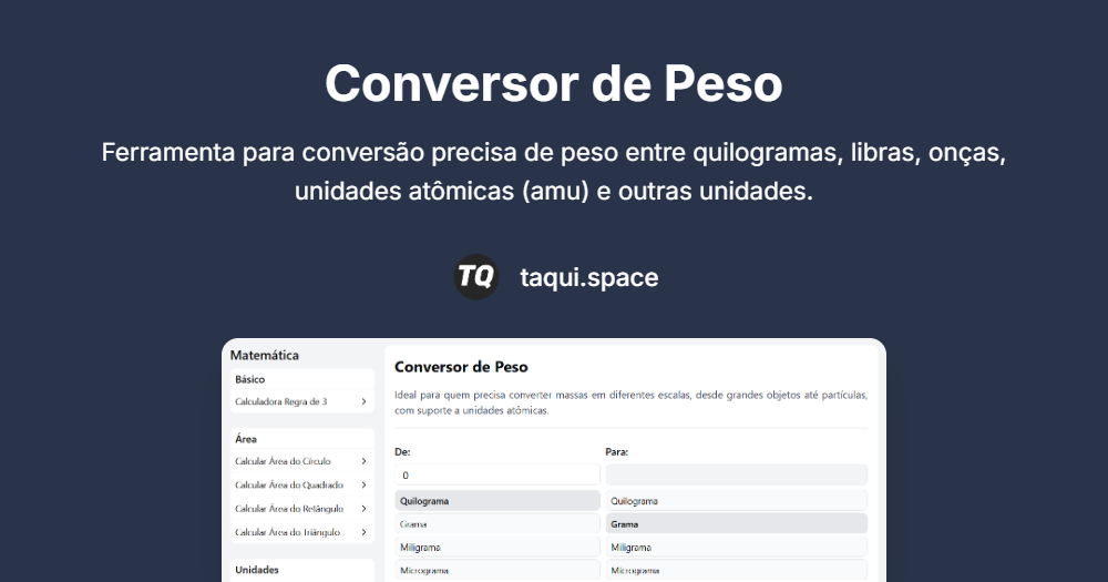 Conversor de Peso — Quilogramas, Libras, Onças, Unidades atômicas e mais