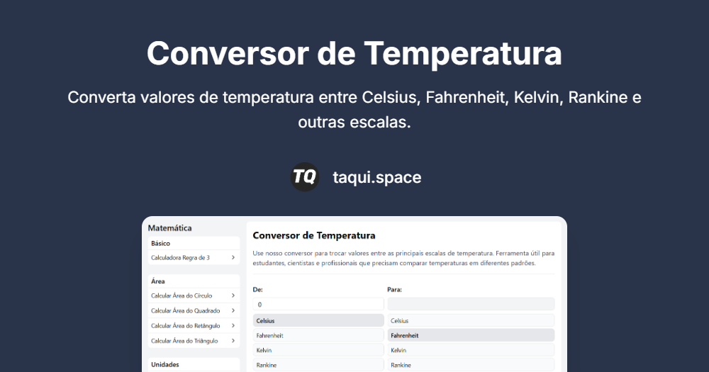 Conversor de Temperatura — Celsius, Fahrenheit, Kelvin e Rankine