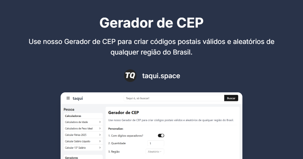 Gerador de CEP Aleatório — Crie Códigos Postais Válidos para Todo o Brasil